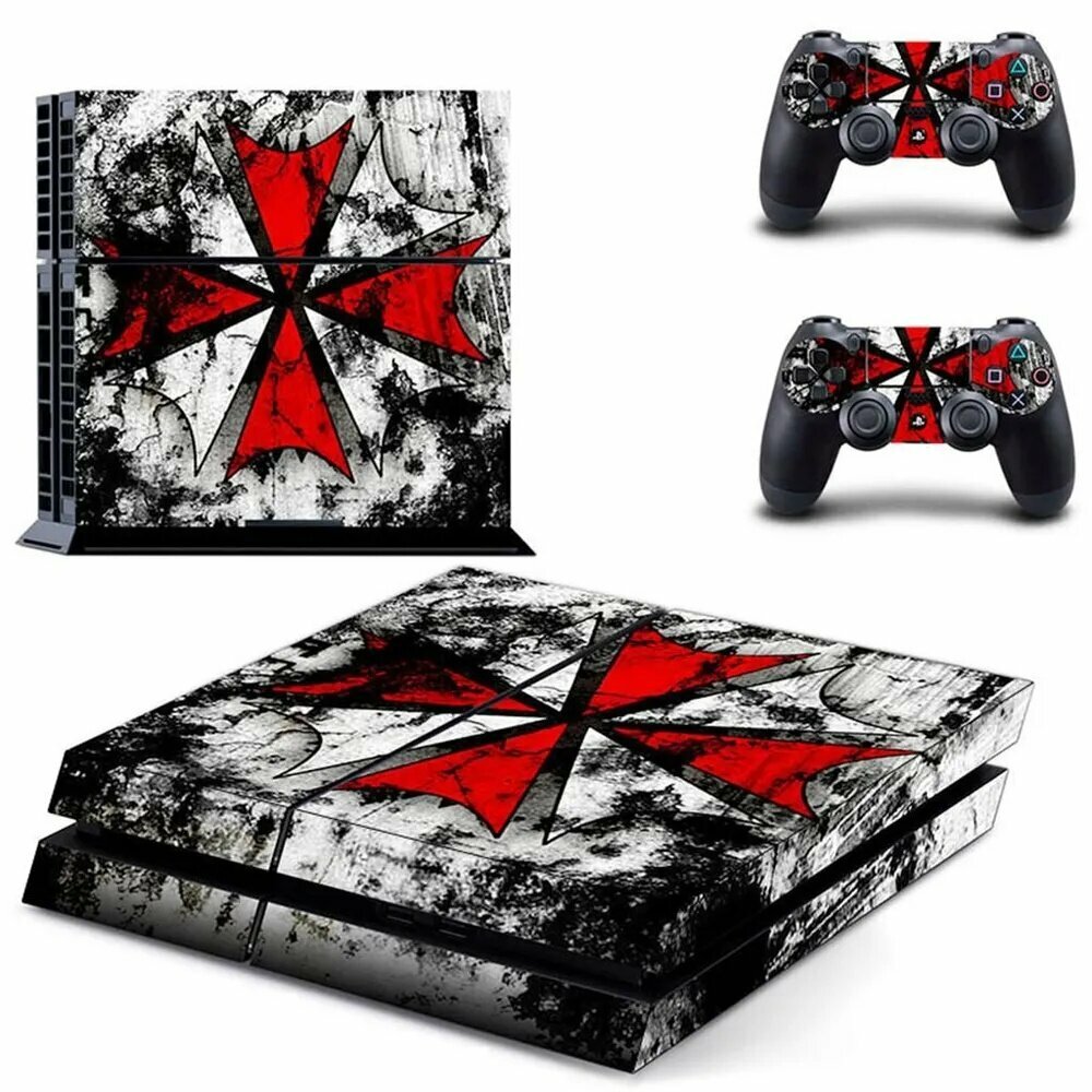 Защитная виниловая наклейка-скин для игровой консоли PlayStation 4 и двух геймпадов, полноцветная, с защитой от царапин и грязи, легко устанавливается.