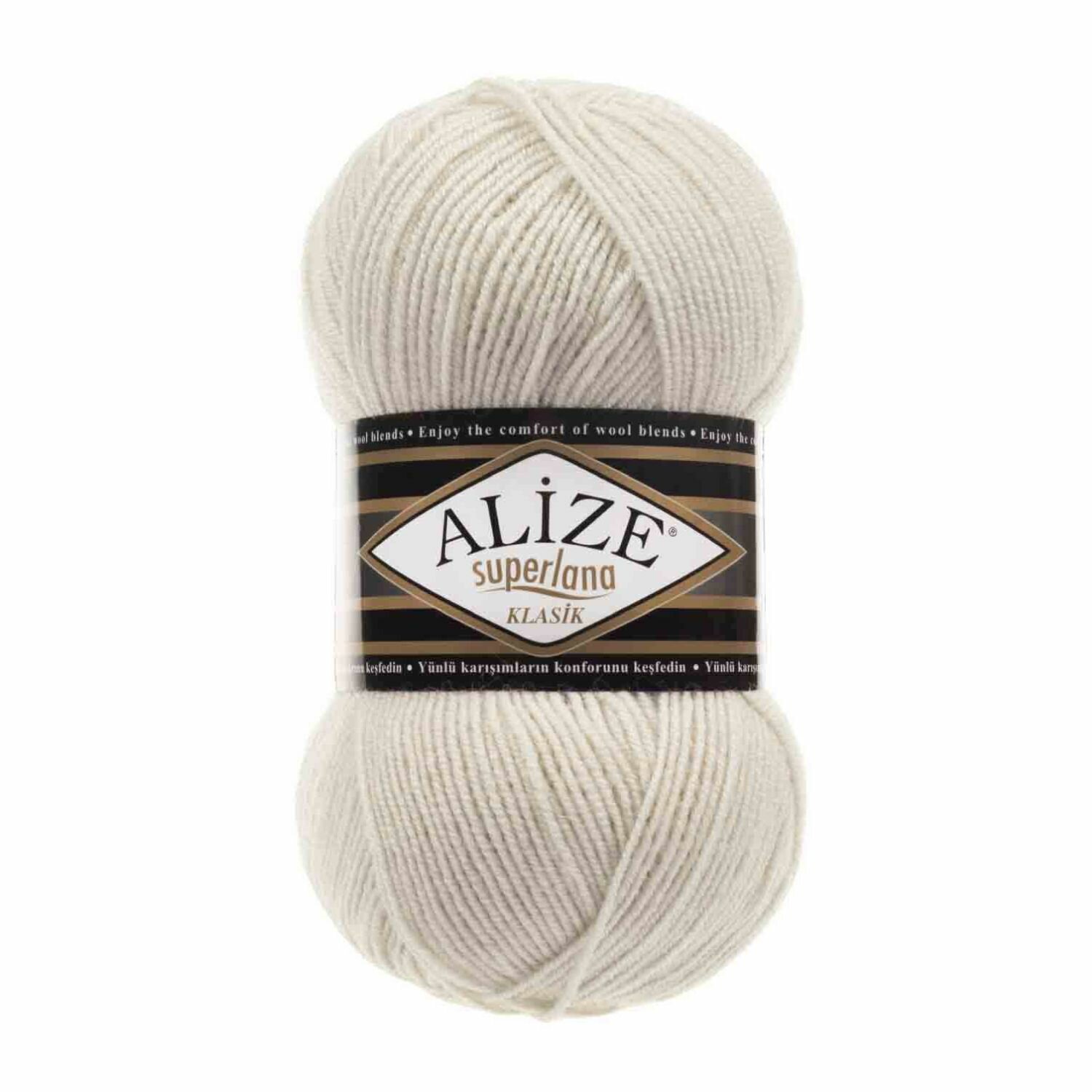 Пряжа ALIZE SUPERLANA KLASIK, слоновая кость - 599, 25% шерсть, 75% акрил, 5 мотков, 100 г, 280 м.