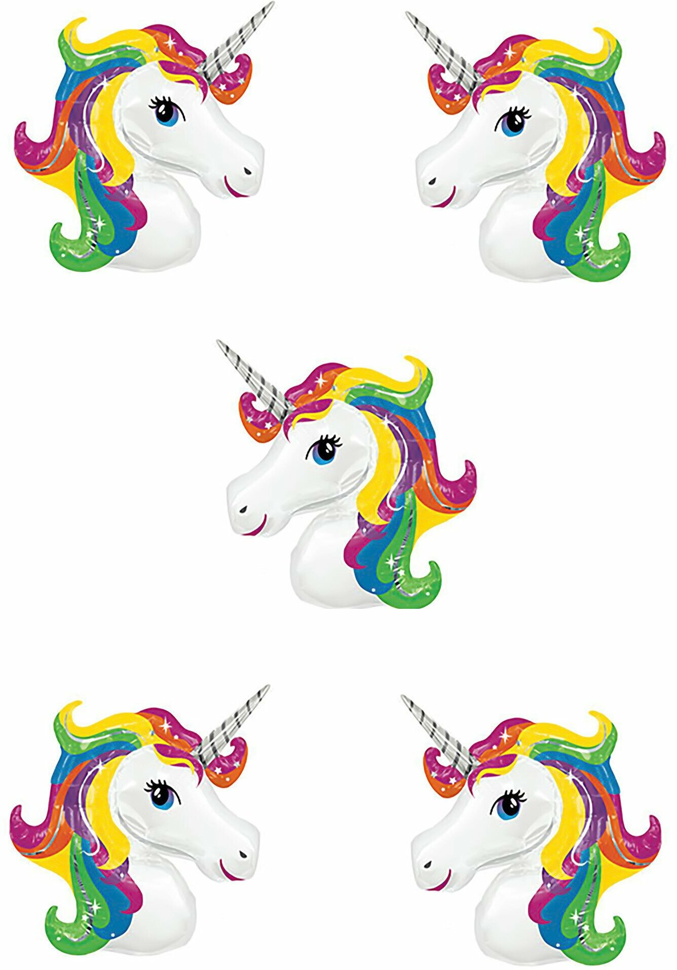 Шар воздушный фольгированный FLEX METAL мини фигура Единорог радужный голова 22 см - набор 5 шт