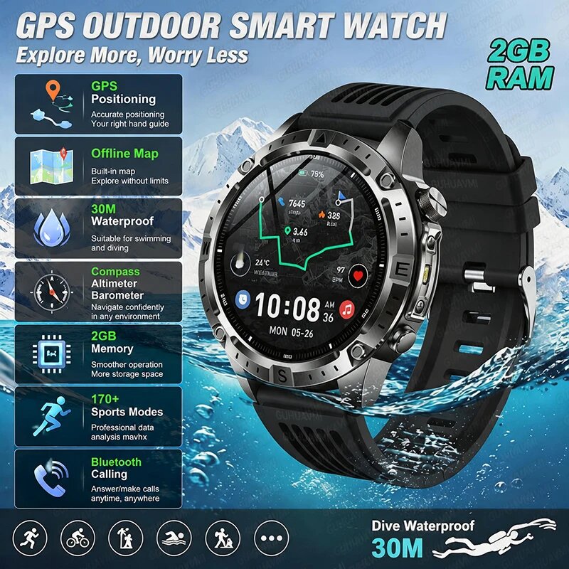 GPS Outdoor Smart Watch Черный 2GB RAM