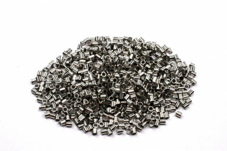 Кримпы-трубочки (бусины зажимные) 1,5х1,5мм, отверстие 1мм, цвет платина, латунь, 35-027, 5г (около 800шт)