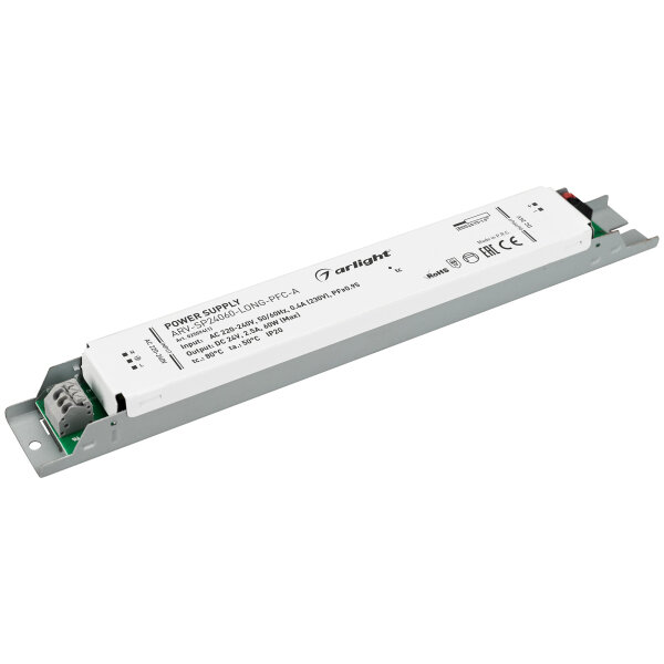 Источник напряжения Arlight Блок питания ARV-SP24060-LONG-PFC-A (24V, 2.5A, 60W)