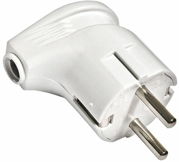 Вилка угловая c заземлением белая