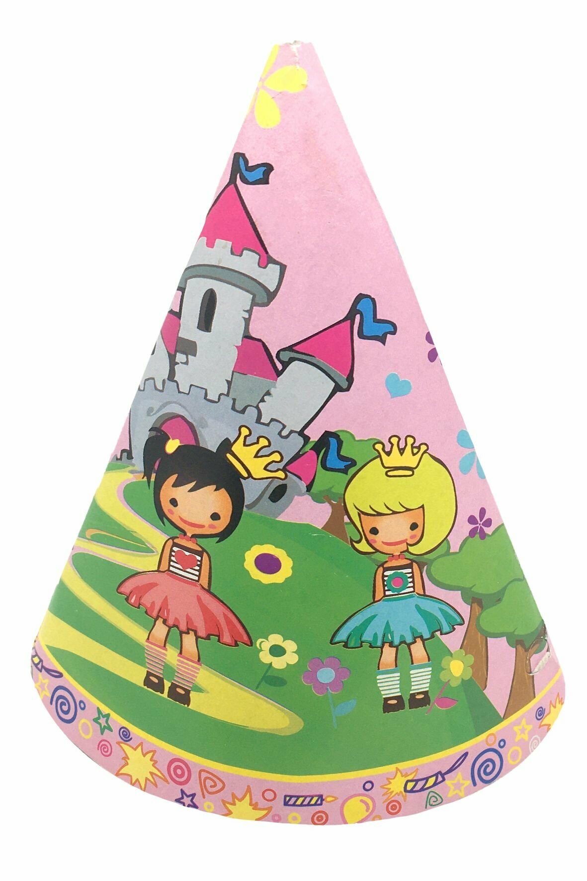 Колпаки на резинке бумажные, праздничные, "Принцессы" 6 штук