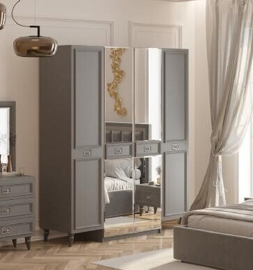 Шкаф 4-х дверный Мэри Виктория СВК-03 графит/серебро