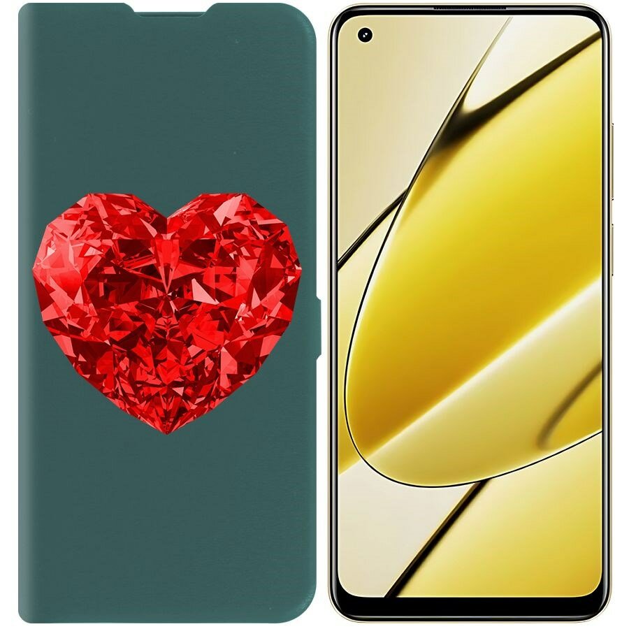 Чехол-книжка Krutoff Eco Book для Realme 11 4G Рубиновое сердце (зелёный опал)