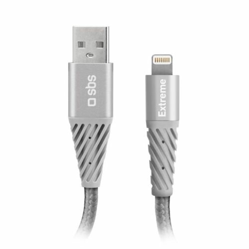 Кабель SBS Mobile Lightning USB, сверхпрочный, арамидное волокно, 1,5 м, серый