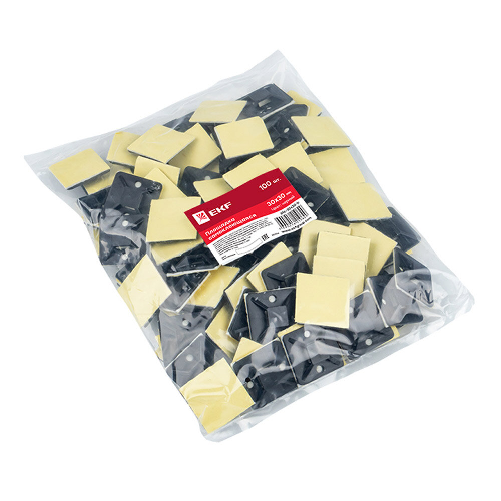 Площадка для крепления стяжек EKF PROxima plc-30х30-b 30х30 мм самоклеящаяся черная (100 шт.)