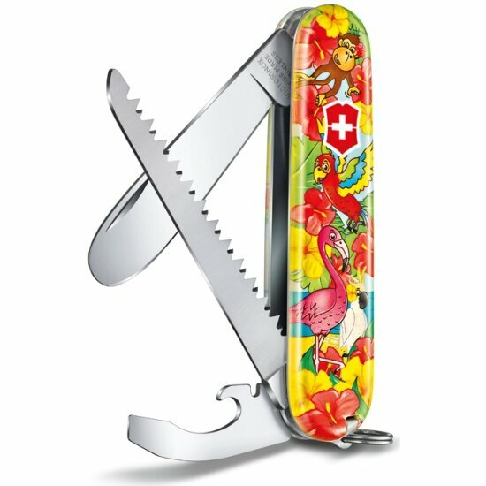 Набор для детей Victorinox Попугай, перочинный нож 84 мм, шнурок на шею, книга-раскраска, красный