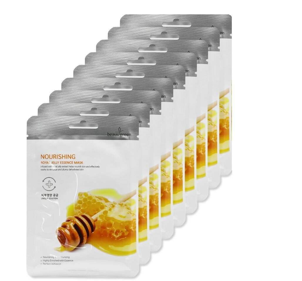 BEAUUGREEN Маска на тканевой основе Premium Royal Jelly Essence mask 23г - 9 штук