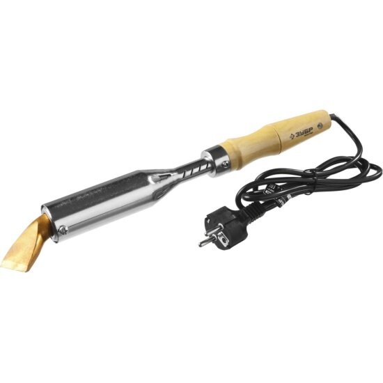 Высокомощный электропаяльник Зубр 300Вт с деревянной рукояткой, клин, Ceramic PRO, 55303-300