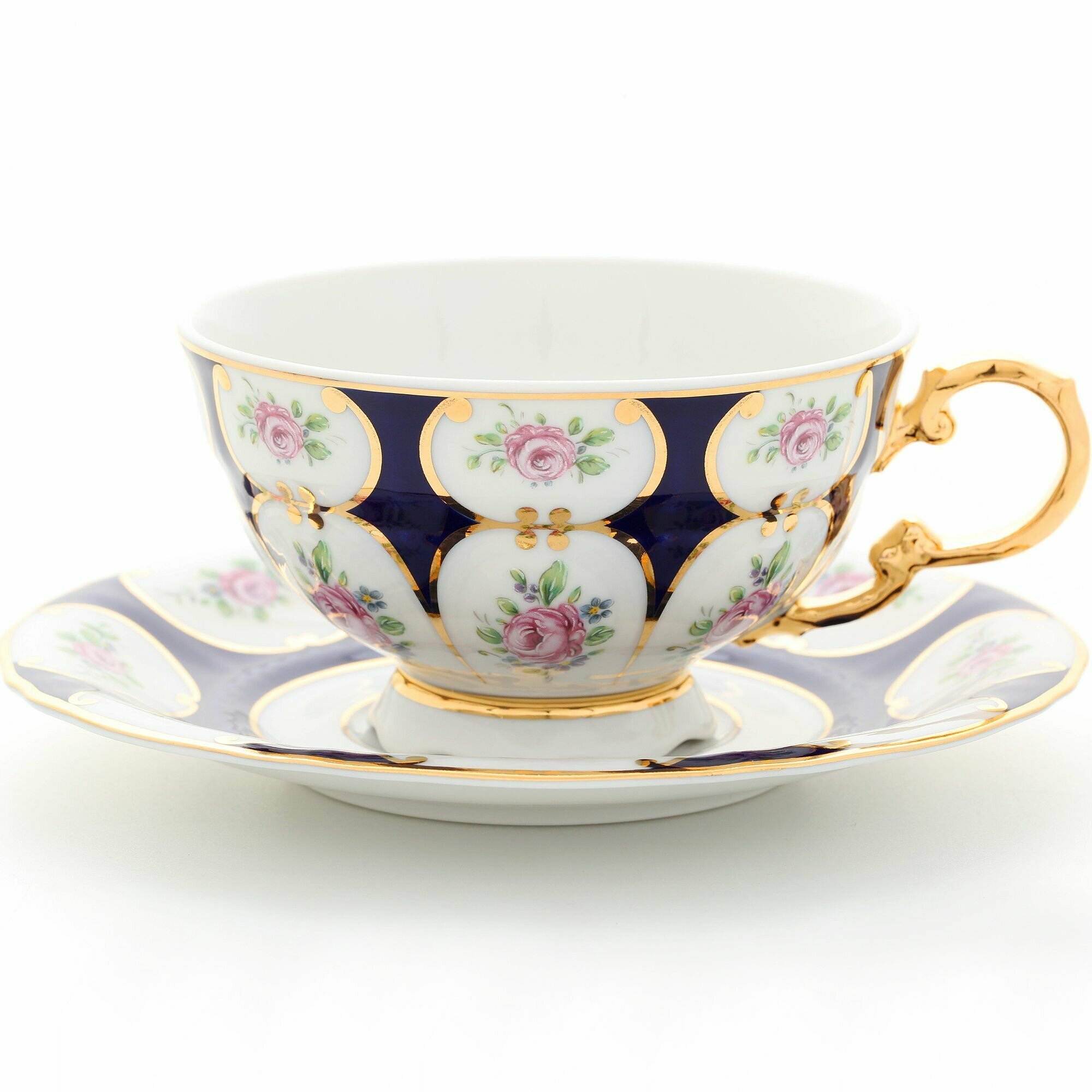 Набор чайных чашек с блюдцем Leander Соната "Цветочное настроение, кобальт" 200 мл, 6 шт.