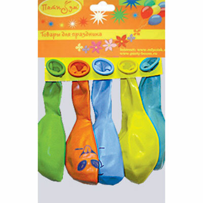 "Пати бум" Шар круглый 30см Х-58 Пастель+Декоратор (шелк.) Улыбки 5 шт.