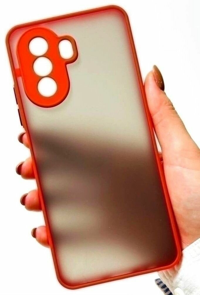 Накладка пластиковая матовая для Huawei Nova Y70 / Huawei Nova Y70 Plus с силиконовой окантовкой красная
