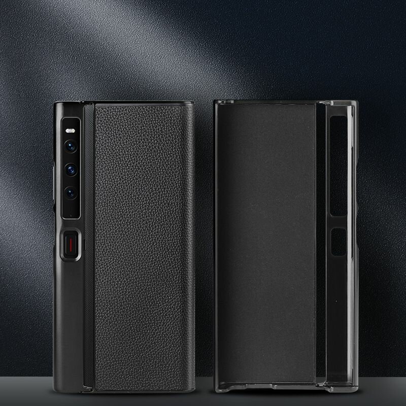 Кожаный чехол MyPads для Huawei Mate XS2 из качественного пластика под карбон, черный