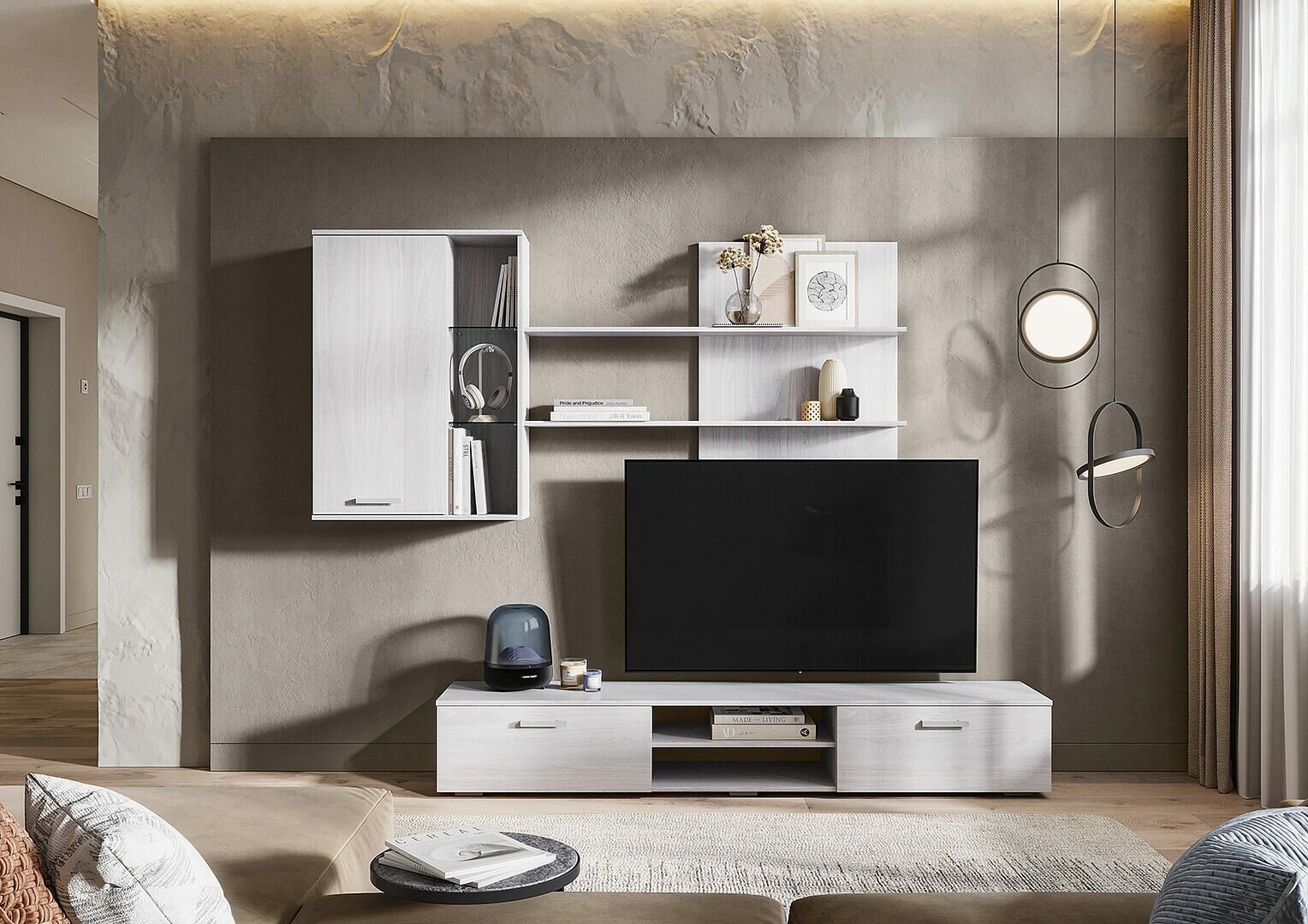 Стенка в гостиную «ингрид», дуб анкор/дуб анкор (2000х402х2200)