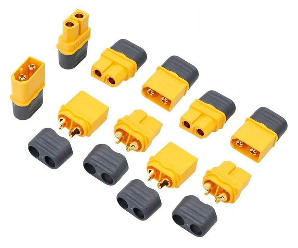 Разъемы силовые Amass XT60H-M и XT60H-F Plus (5 пар, 5 пап + 5 мам) 30A/60А 500В