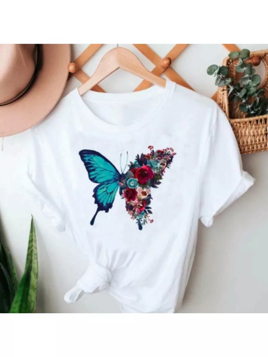 Термотрансфер "Бабочка бирюзовая", наклейка на одежду, 22х19