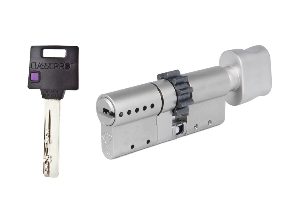 Цилиндр Mul-t-Lock Classic Pro ключ-вертушка 110мм (размер 55х55В мм) - Никель, Шестеренка (5 ключей)