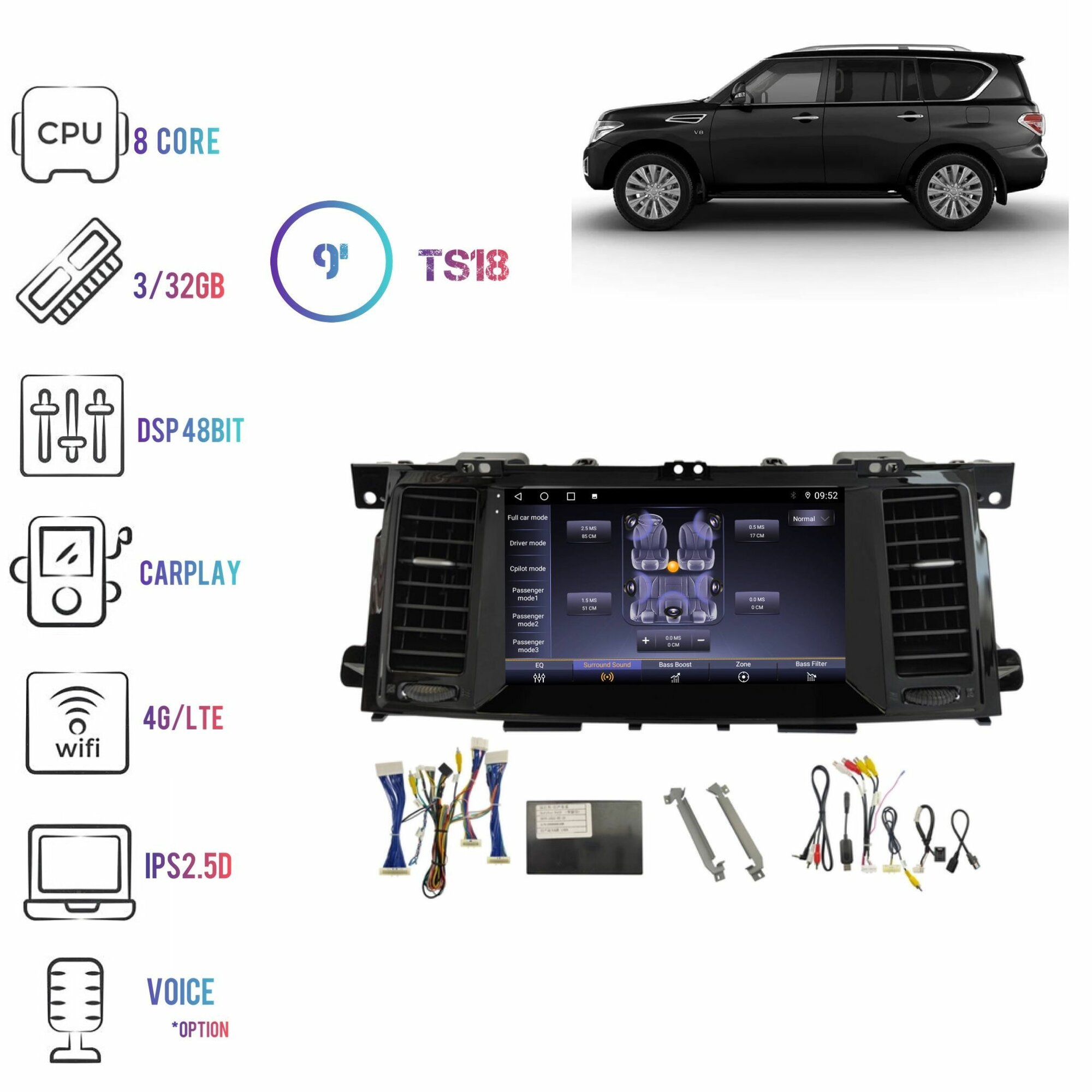 Магнитола XY AUTO TS18, для Nissan Patrol, Infiniti QX80/QX56, Android 11, 1024х600