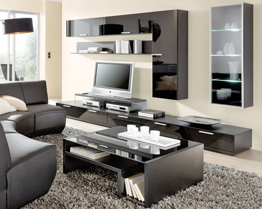 Гостиная Лени МДФ (черная) / Черный 0190 NEW 300x55x190 см, GOODFORM