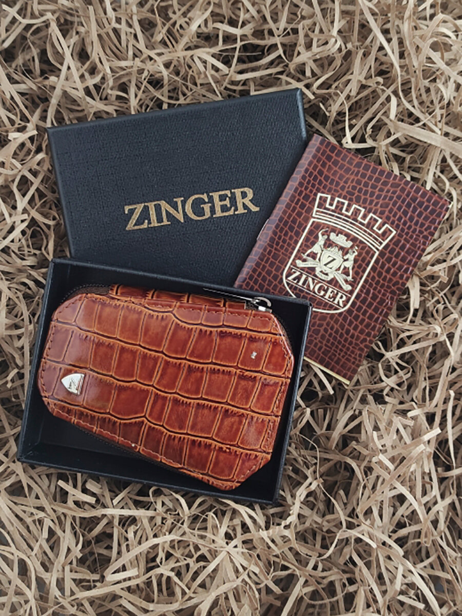Маникюрный набор на молнии ZINGER, MS-7103-L, 6 предметов, кожаный чехол в форме трапеции, цвет коричневый