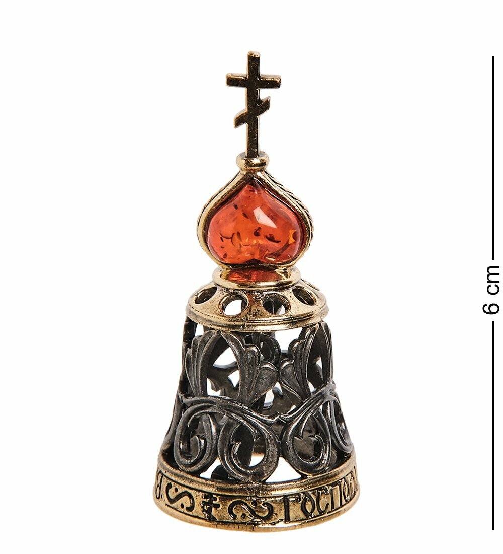 Колокольчик "Спаси и сохрани" (латунь, янтарь)