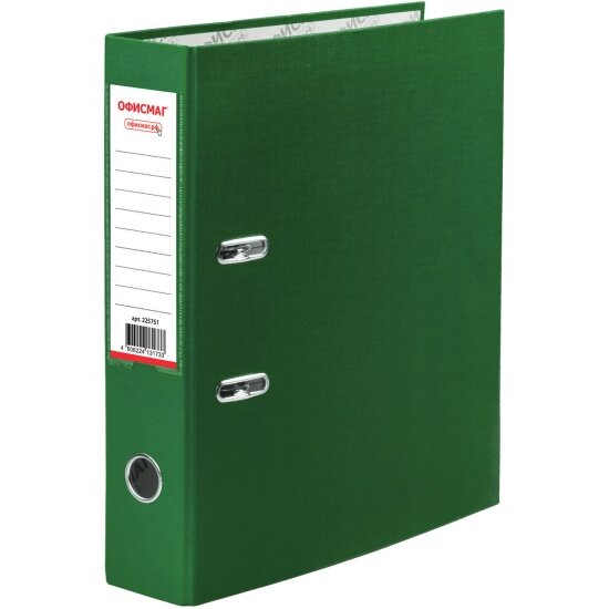 Папка-регистратор Офисмаг с арочным механизмом, покрытие из ПВХ, 75 мм, зеленая, 225751