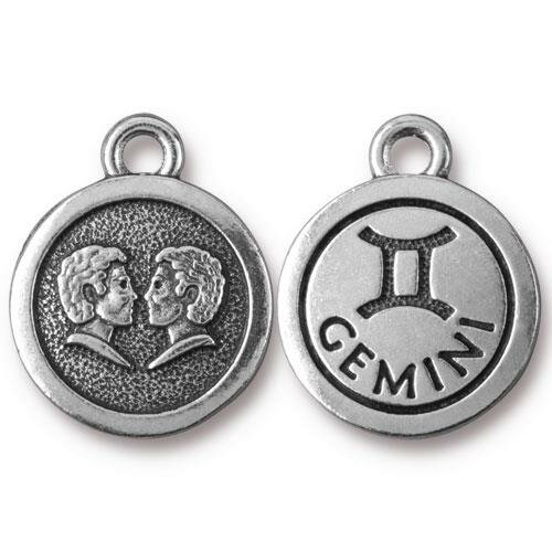 Подвеска, 19х15.5мм, TierraCast, знак зодиака Близнецы (Gemini), базовый материал - оловянный сплав, посеребренный с чернением, 1 шт.