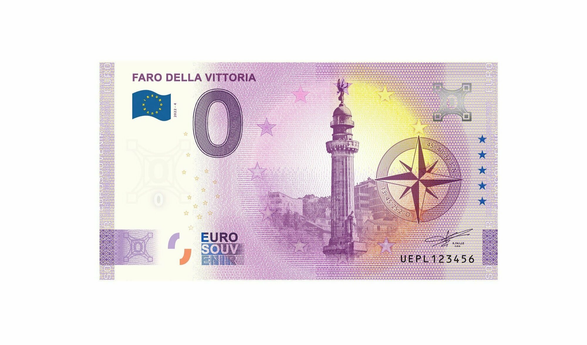 Банкнота 0 евро 2022 год "Faro della Vittoria" (маяк Фаро делла Витториа), Leuchtturm