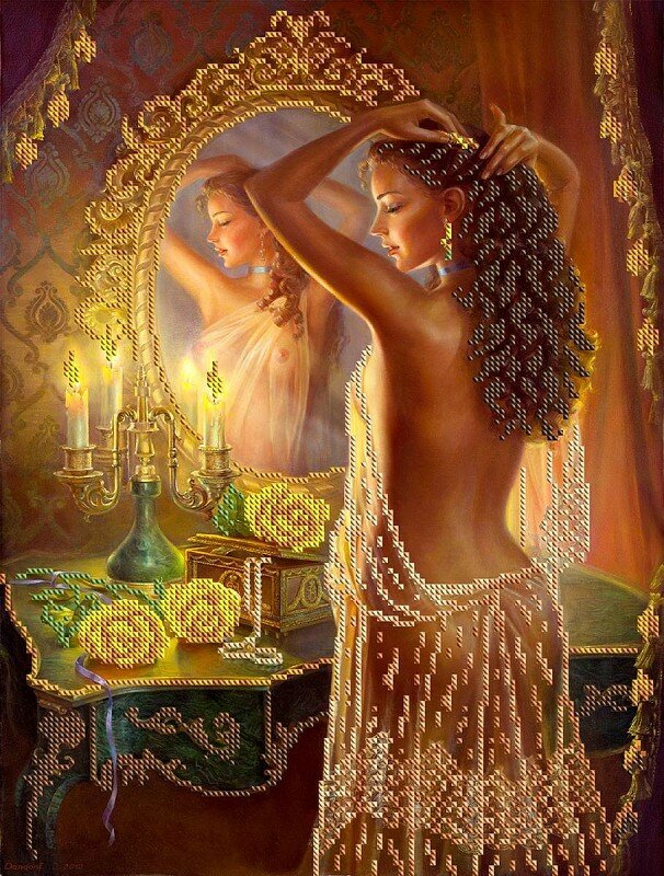 Ткань с рисунком для вышивания бисером Каролинка #ТКБЛ 3056 Ожидание, Вышивка бисером, 27 х 36 см (Бисер в комплект не входит.)