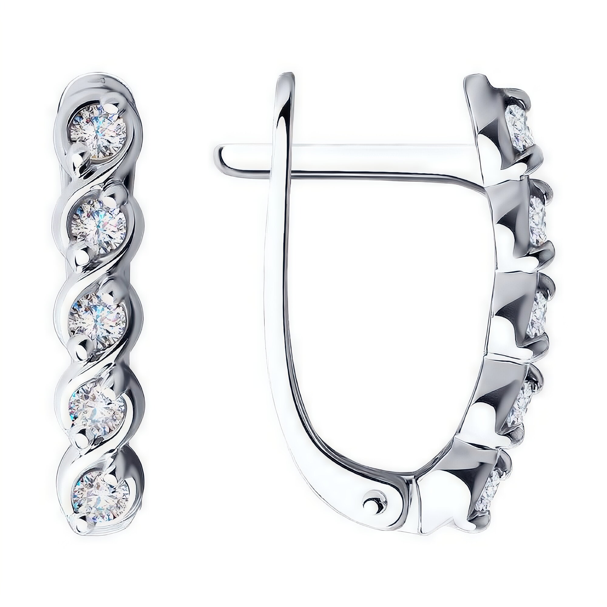 Серьги, белое золото, 585 проба, фианит