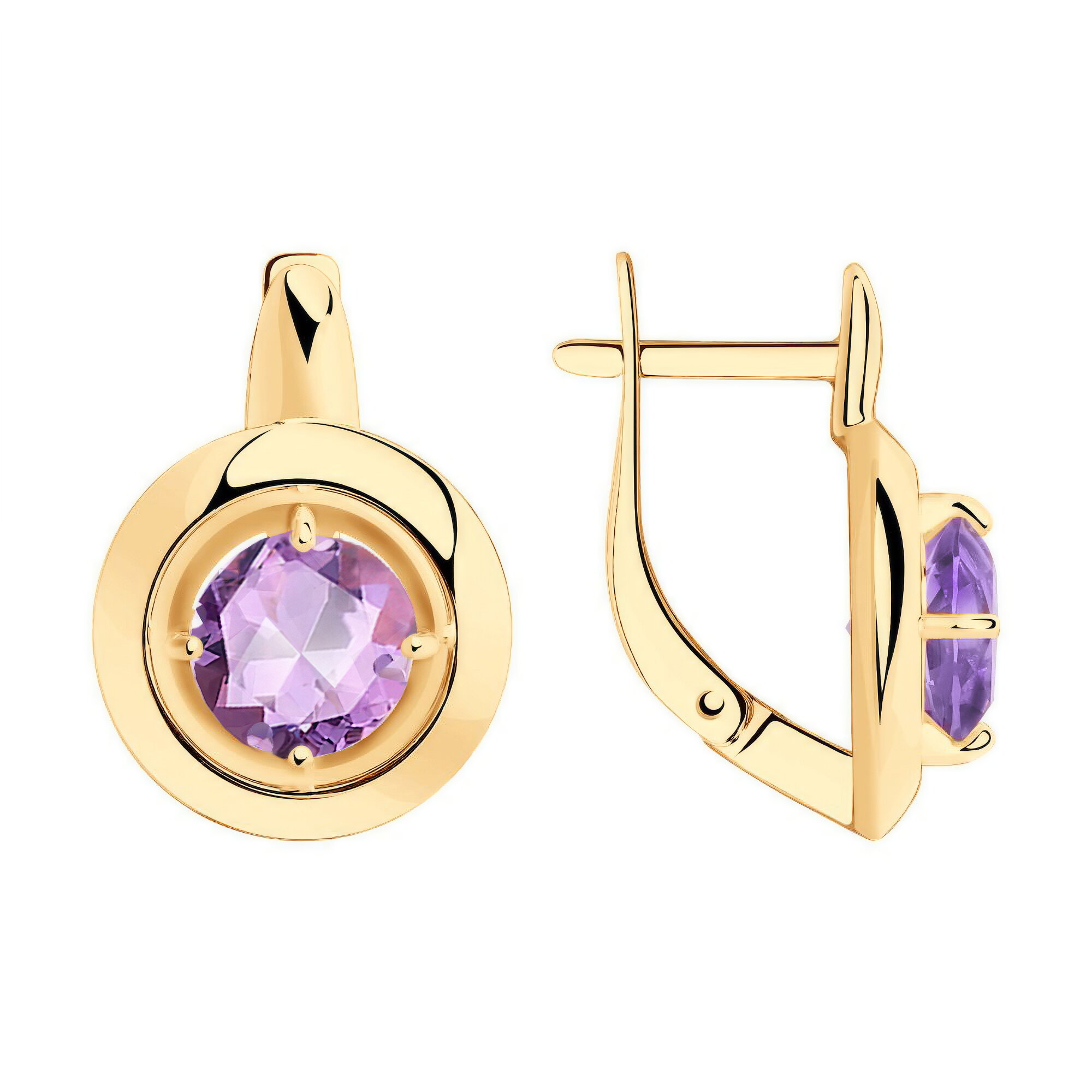 Серьги, серебро, 925 проба, золочение, аметист