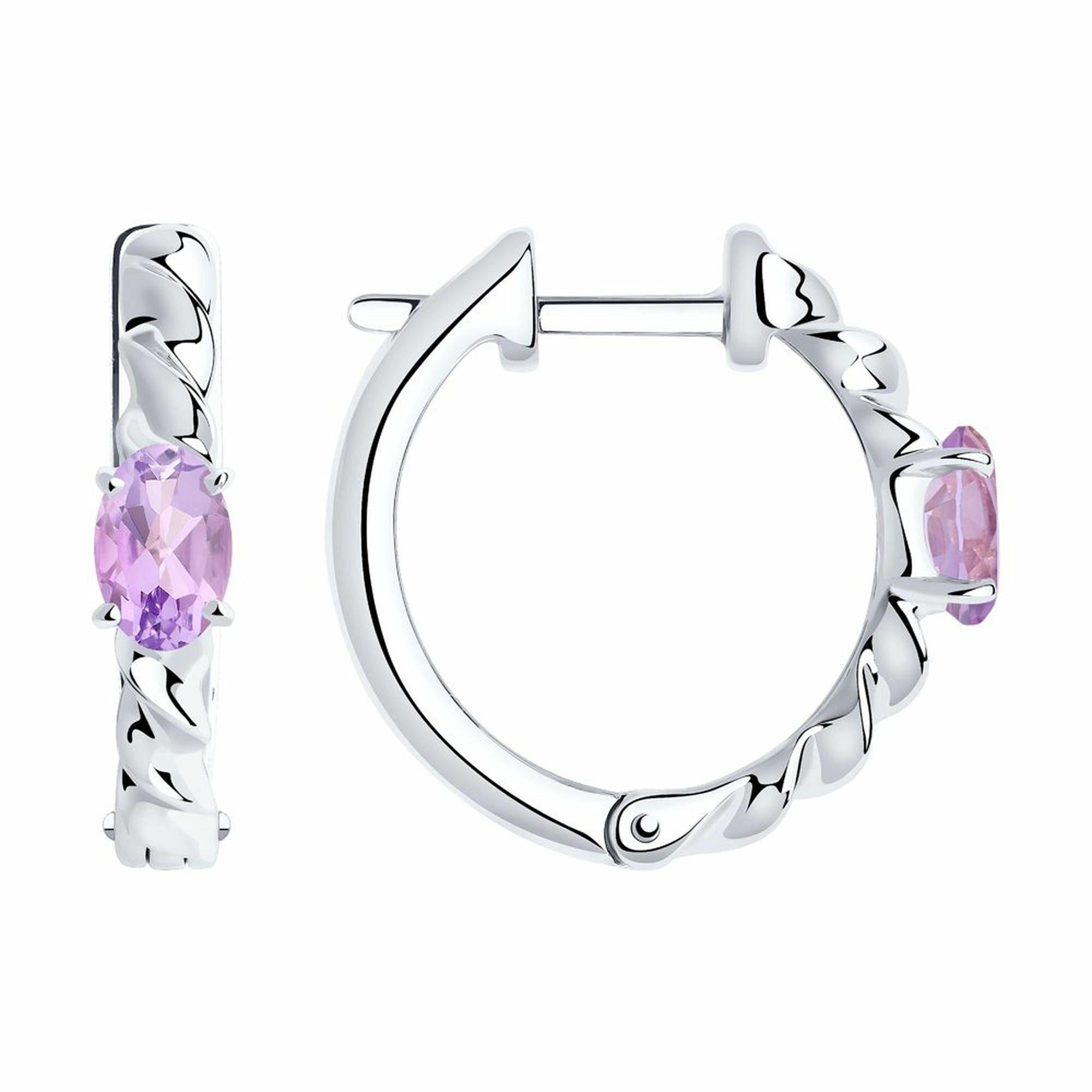 Серьги, серебро, 925 проба, родирование, аметист