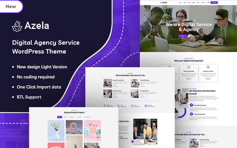 Подарочный сертификат на Шаблон для сайта Вордпресс с демоконтентом Azela - Digital Agency Service Theme WordPress