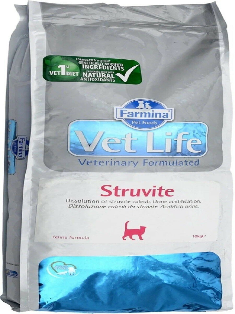 Farmina Корм сухой Vet Life Cat Struvite для взрослых кошек с мочекаменной болезнью (струвиты) 10 кг