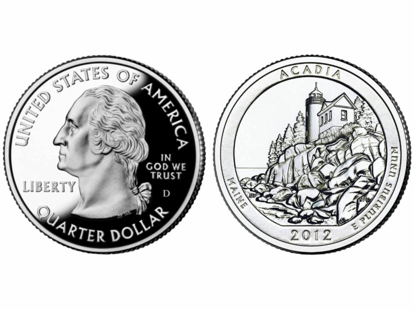 Монета квотер США 2012 г, (13-й) Национальный парк Акадия (D)