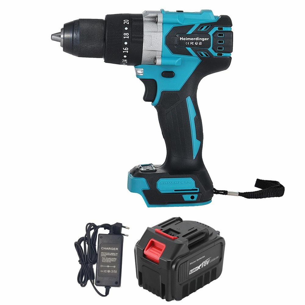Аккумуляторная ударная бесщеточная дрель-шуруповерт Heimerdinger, 18В,150 нм, 1х6 Ач Li-Ion, LB176S
