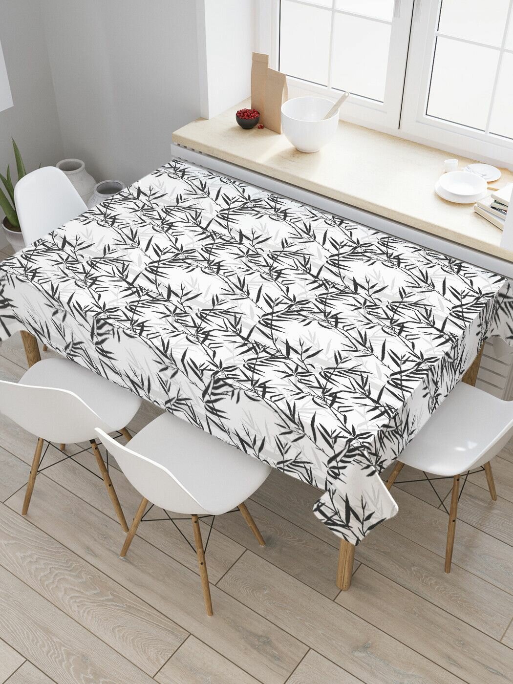 Прямоугольная водоотталкивающая скатерть на стол "Ветки бамбука" 120х145, JoyArty