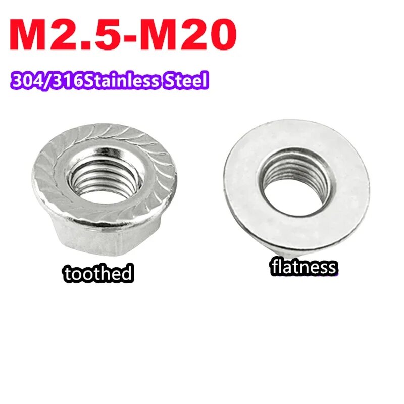 Шестигранные фланцевые гайки из нержавеющей стали M2.5-M20 M4-20PCS, 316Dentate