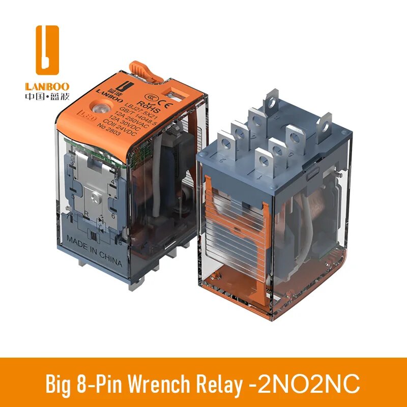 Реле LANBOO LBJ21A 2NO2NC 8+4NO4NC 5A/12A 12/24/220В AC220V, Big 8Pin Relay-T
