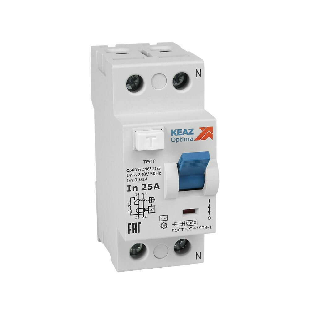Дифавтомат OptiDin DМ63-2225-AС-УХЛ4 (2P, 25, 30mA) стационарный с креплением на панели