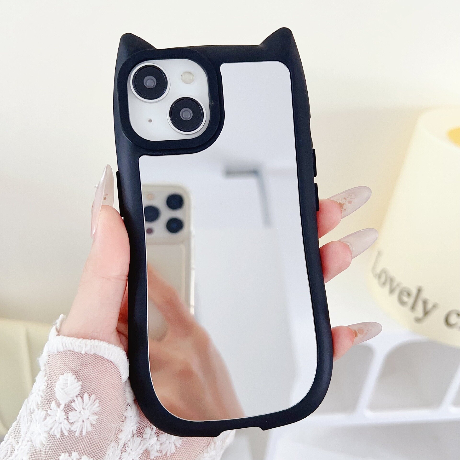 Чехол WELMAX "Creative Cat Ear Mirror", силикон, для iPhone 16 PRO