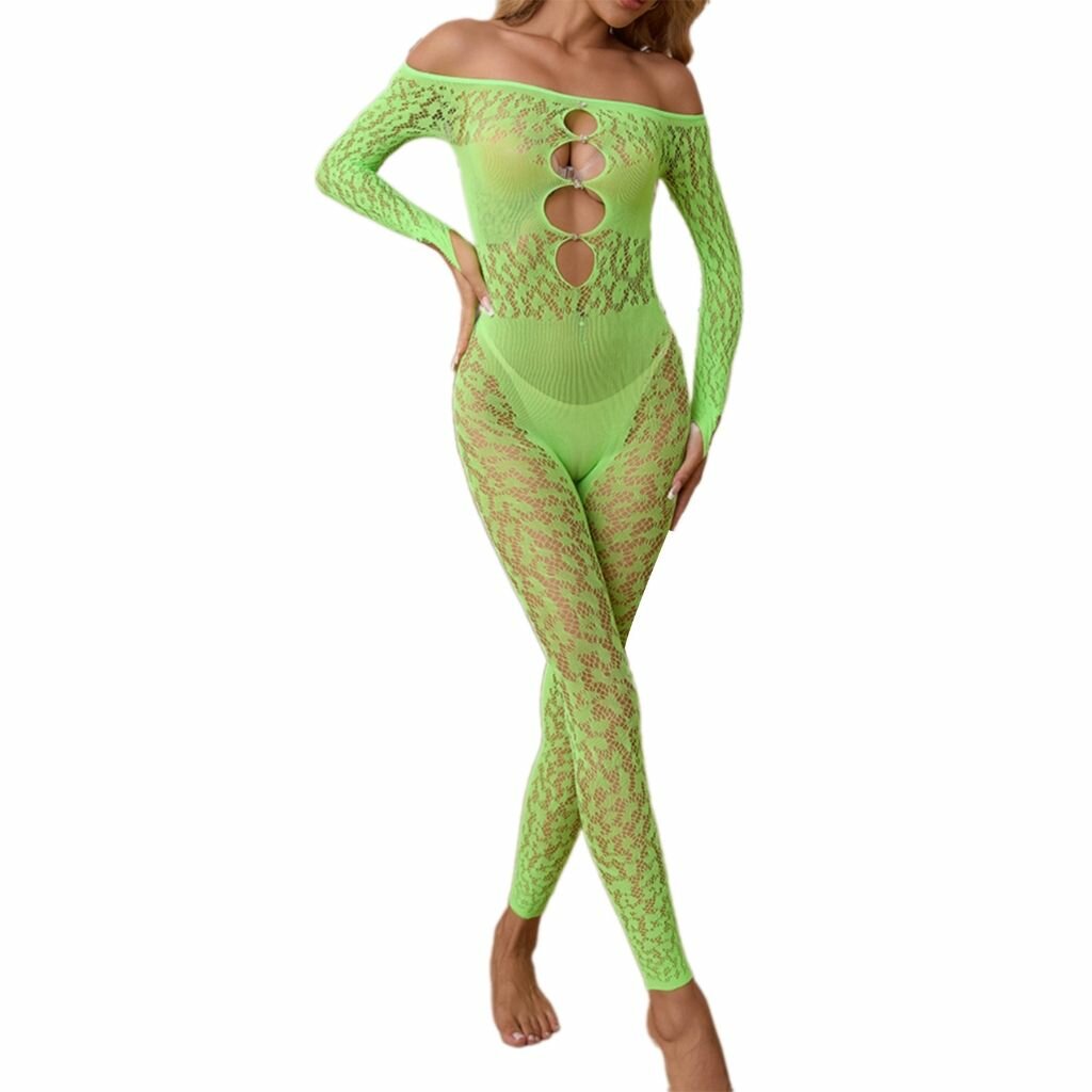 Комбинезон с вырезами и длинными рукавами, леопардовый, сетчатый