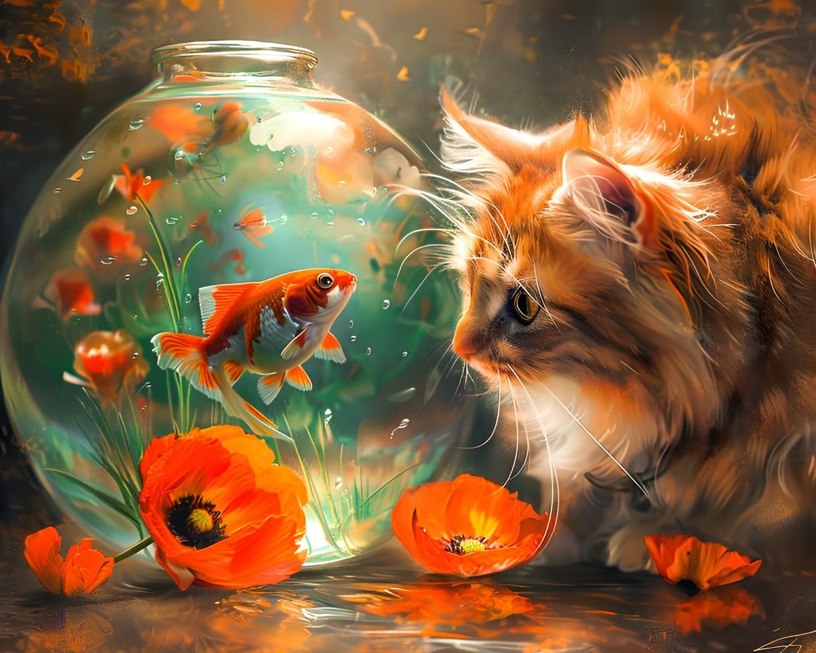 Картина по номерам на подрамнике 40*50 см "Кошка и рыбка"