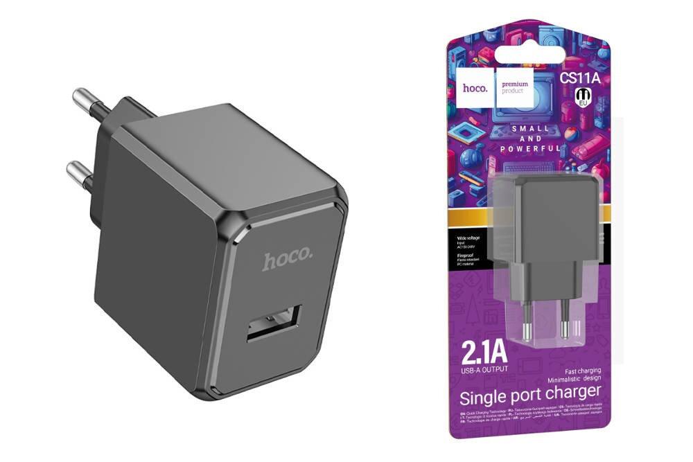 Сетевая зарядка USB Hoco CS11A Ocean, 5V/ 2.1A, черный