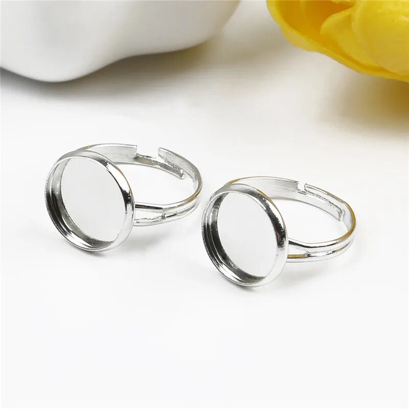 10 шт. регулируемые металлические основы для кабошонов Celadon 12 мм Серебряный, Rhodium