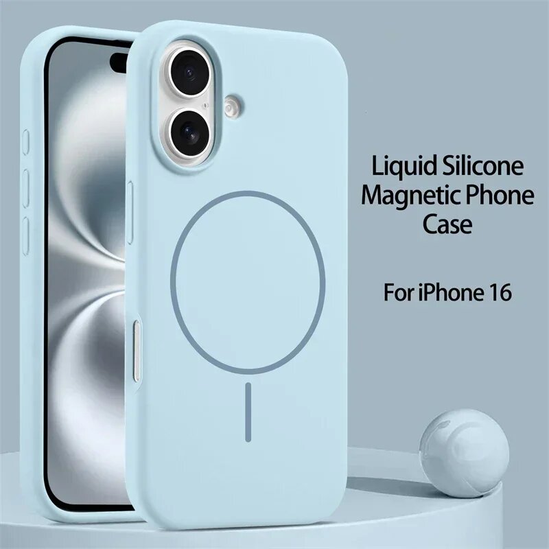 Роскошный оригинальный чехол из жидкого силикона для Magsafe для iPhone Sky Blue, For iPhone 17Pro