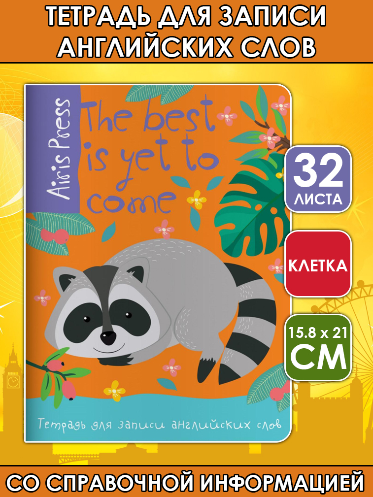 Тетрадь для записи английских слов. Енот. Тетради для записи иностранных слов