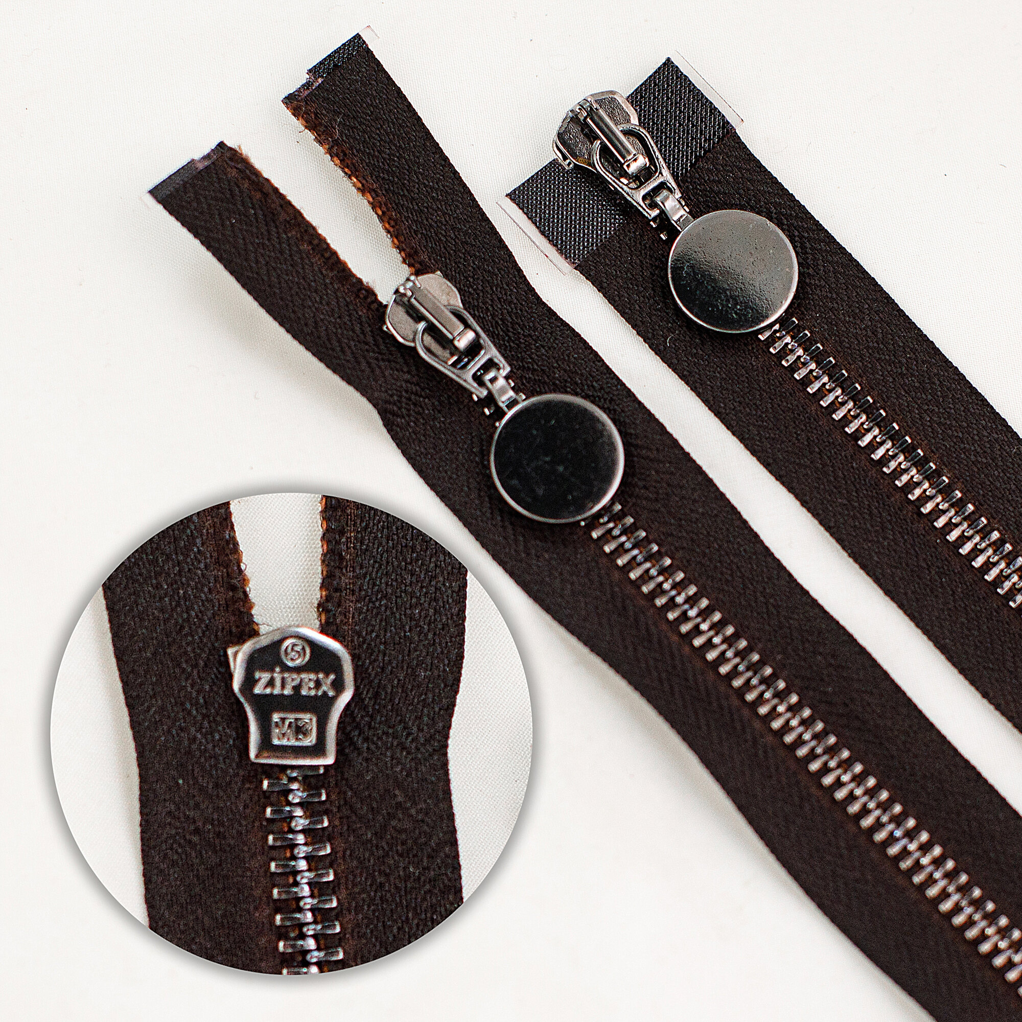 Молния Zipex металлическая Т5 2-замковая, тёмный никель, 90 см, 1шт/упак, коричневый